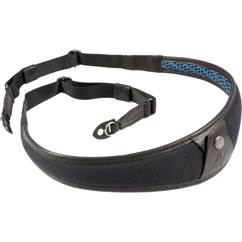 4V Design ALA Canvas and Leather Ring Fit Neck Strap in Black/Bla